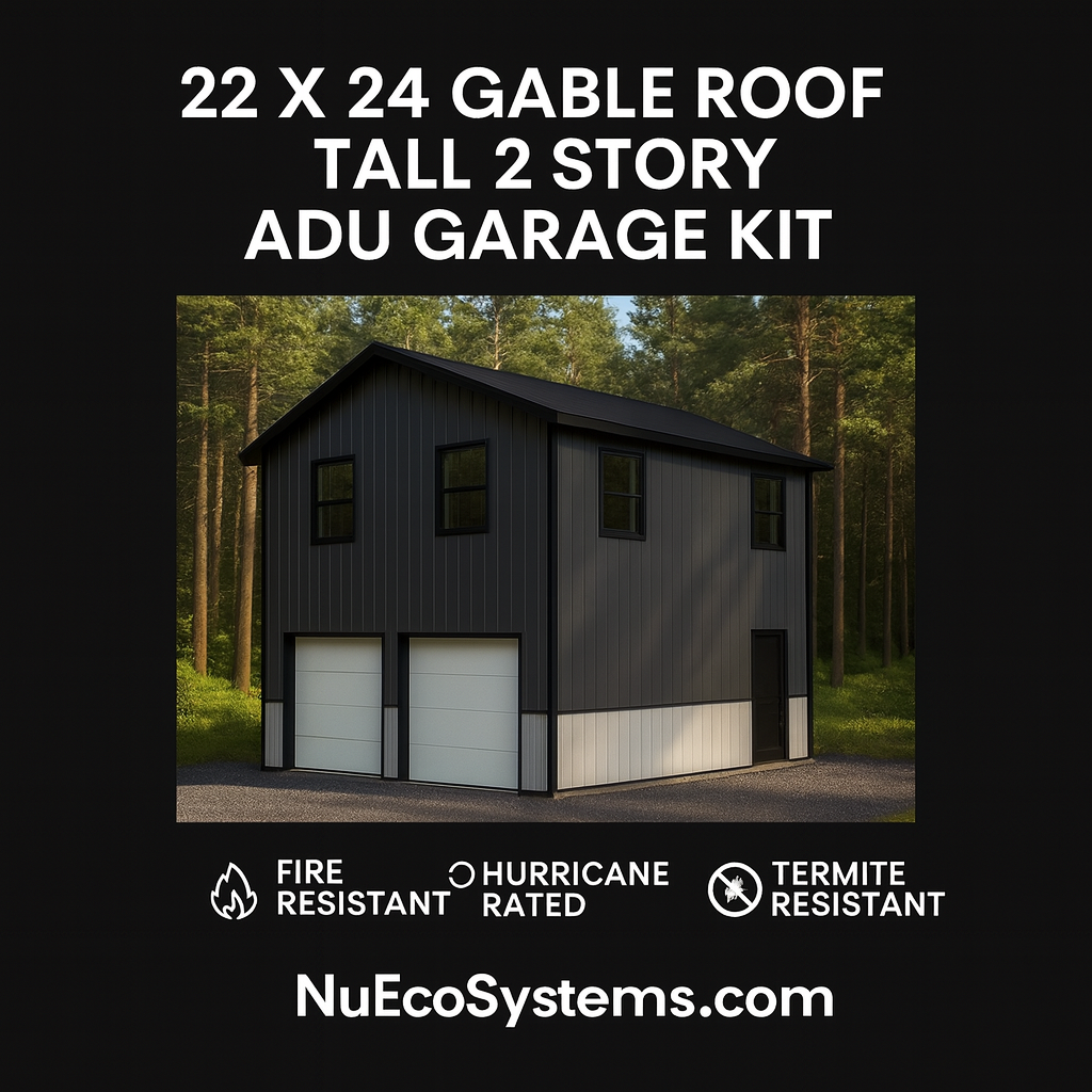 22 X 24 GABLE ROOF TALL 2 STORY ADU GARGAE KIT – Easy Up Steel Structures