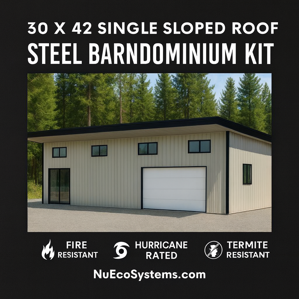 30 X 42 SINGLE SLOPED ROOF STEEL BARNDOMINIUM KIT – Easy Up Steel ...