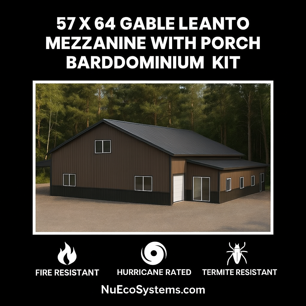 57 X 64 GABLE LEANTO MEZZANINE BANDOMINIUM KIT – Easy Up Steel Structures