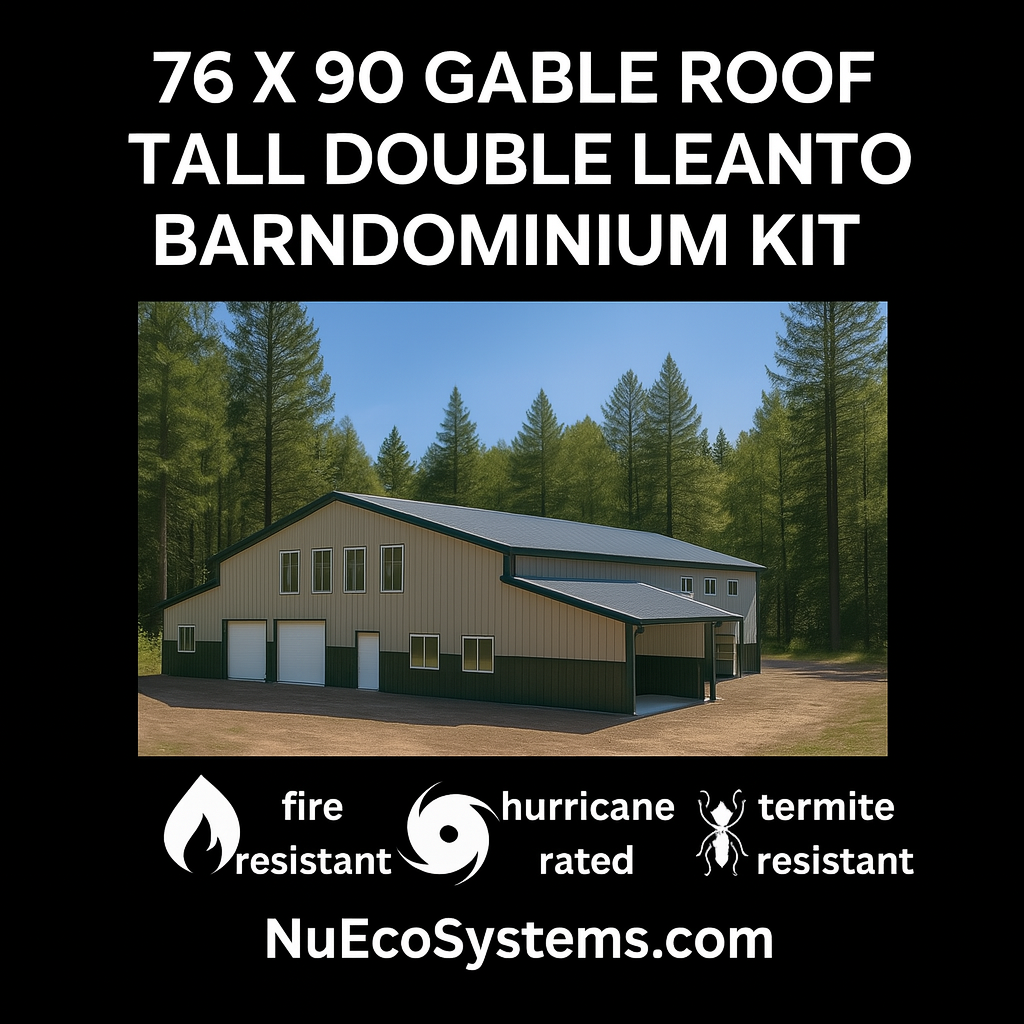 76 X 90 GABLE ROOF TALL DOUBLE LEANTO BARNDOMINIUM KIT – Easy Up Steel ...