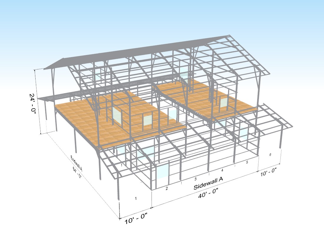 64 X 40 GABLE DOUBLE LEANTO 2 STORY BARNDOMINIUM KIT – Easy Up Steel ...