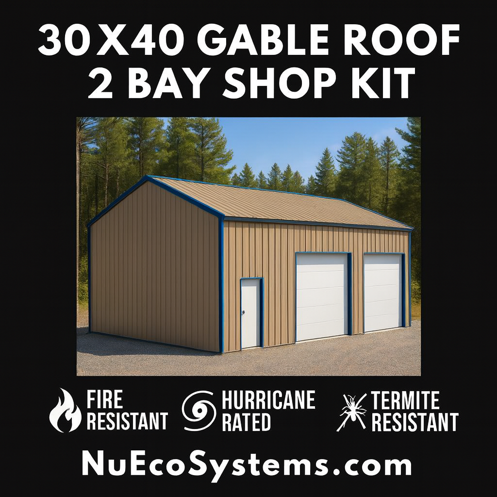 30 X 40 GABLE ROOF 2 BAY SHOP KIT – Easy Up Steel Structures